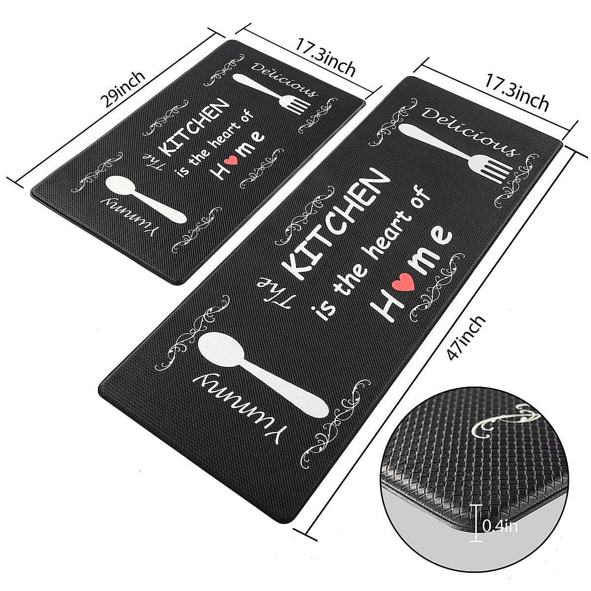 PCSWEET HOME Farmhouse Kitchen Rugs Sets Cushioned Anti Fatigue Mats for Kitchen Floor,Memory Foam Kitchen Mat Waterproof Non Slip Comfort Mat for Kitchen,Home,Office,Sink,Stove,Laundry (Black/White)