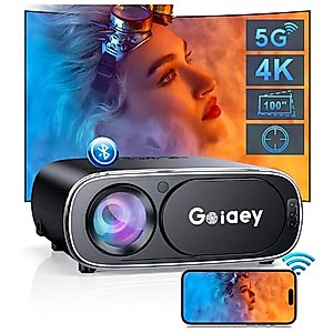 【Auto Focus】Projector with WiFi 6 and Bluetooth 5.2 with 100'' Screen, Goiaey 490 ANSI 19000L Native 1080P 4K Support Movie Video Projector, Auto 6D Keystone, Portable Projector for iOS/Android/TV/PS5
