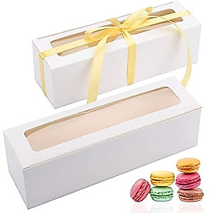 NPLUX 25 Pack Macaron Boxes for 5-7 Macarons Cookie Candy Strawberry Boxes Macaron Container Packaging Boxes with Ribbon for Gift Giving(White)