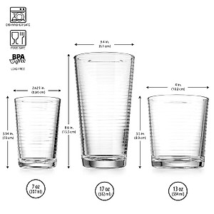 Glaver's Drinking Glasses 12 Piece Glass Set, 4-7 Oz. Highball Glasses, 4-13 Oz. Whiskey Rocks, And 4 7 Oz Juice Glasses. Ideal for Water, Juice, Cocktails, and Iced Tea. Dishwasher safe