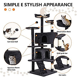 BestPet 54in Cat Tree Tower for Indoor Cats,Multi-Level Cat Furniture Activity Center with Cat Scratching Posts Stand House Cat Condo with Funny Toys for Kittens Pet Play House,Dark Gray