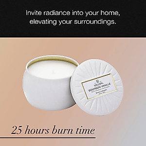 Voluspa Bourbon Vanille, Mini Tin Candle, 4 oz, 25 Hour Burn Time, All Natural Wicks and Coconut Wax for Clean Burning, Vegan, Poured in the USA