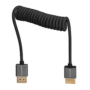 KONDOR BLUE | 4K HDMI to HDMI Thin Short Coiled Braided Cable for On-Camera Monitors, Capture Cards (Black)