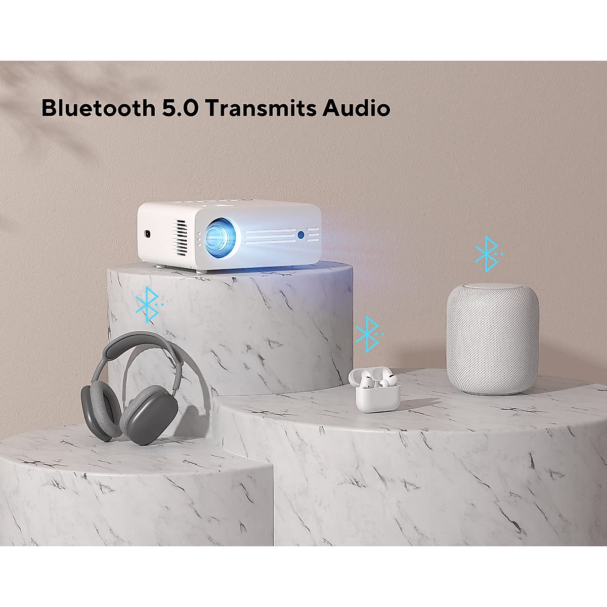 Native 1080P HD Projector, WiFi Projector, AKIYO 300" Mini Portable Movie Projector with Carrying Bag, Home Theater Video Projector, Compatible with HDMI, USB, Laptop, DVD, iOS, and Android Smartphone