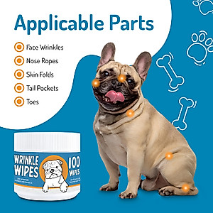 Eye Wipes (120Wipes) + Wrinkle Wipes for Bulldogs(100Wipes) - Clean Wrinkles, Tear Stains, Tail Pockets and Paws