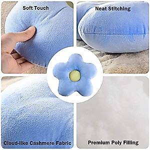 HIG 2 PCS Decorative Flower Throw Pillows, Adorable Accent Floor Pillows with Unique Sunflower Shape, 15 inch Round Fun Daisy Indie Pillows for Sofa Couch Bed Children's Tent, Velvet, Blue (Loren)