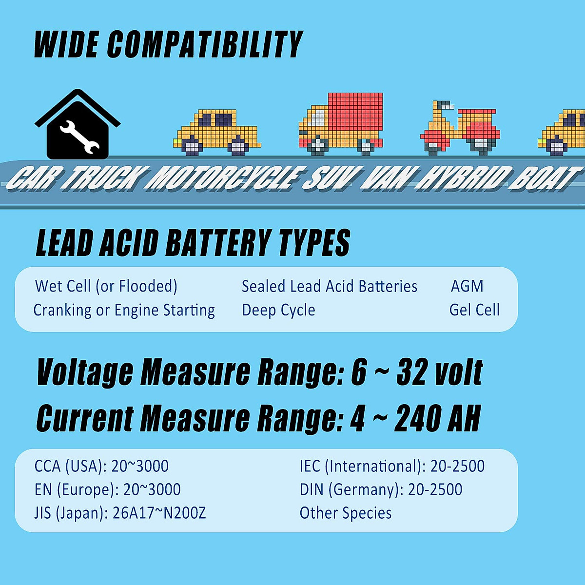 JUTA BTP600 Car Battery Load Tester Bad Cell Analyzer Auto 12V/24V 20-3000 CCA 240Ah Cranking Charging Test Tool for Automotive Motorcycle Heavy Duty Trucks