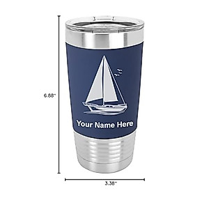 LaserGram 20oz Vacuum Insulated Tumbler Mug, Sailboat, Personalized Engraving Included (Silicone Grip, Navy Blue)