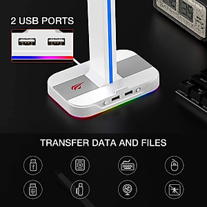 havit RGB Gaming Headphone Stand Desk Dual Headset Hanger Base with Phone Holder & 2 USB Ports for Desktop PC Game Earphone Accessories