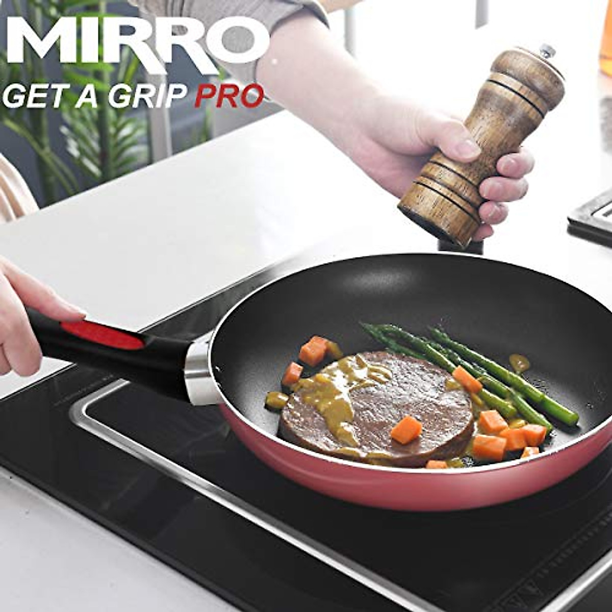 Mirro A79602 Get A Grip Aluminum Nonstick Fry Pan Cookware, 8-Inch, Red -