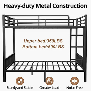 Mirightone Queen Over Queen Bunk Beds for Adults, Metal Bunk Bed Queen Size,Heavy-Duty Bunk Bed Frame with Ladder and Slats Support for Boys Girls,Space-Saving,Noise Reduced,Black