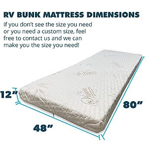 Foamma 12" x 48" x 80" Memory Foam Mattress for RV with Water Resistant Organic Cotton Cover, Firm High Density Foam Base, USA Made, CertiPUR-US Certified Foam