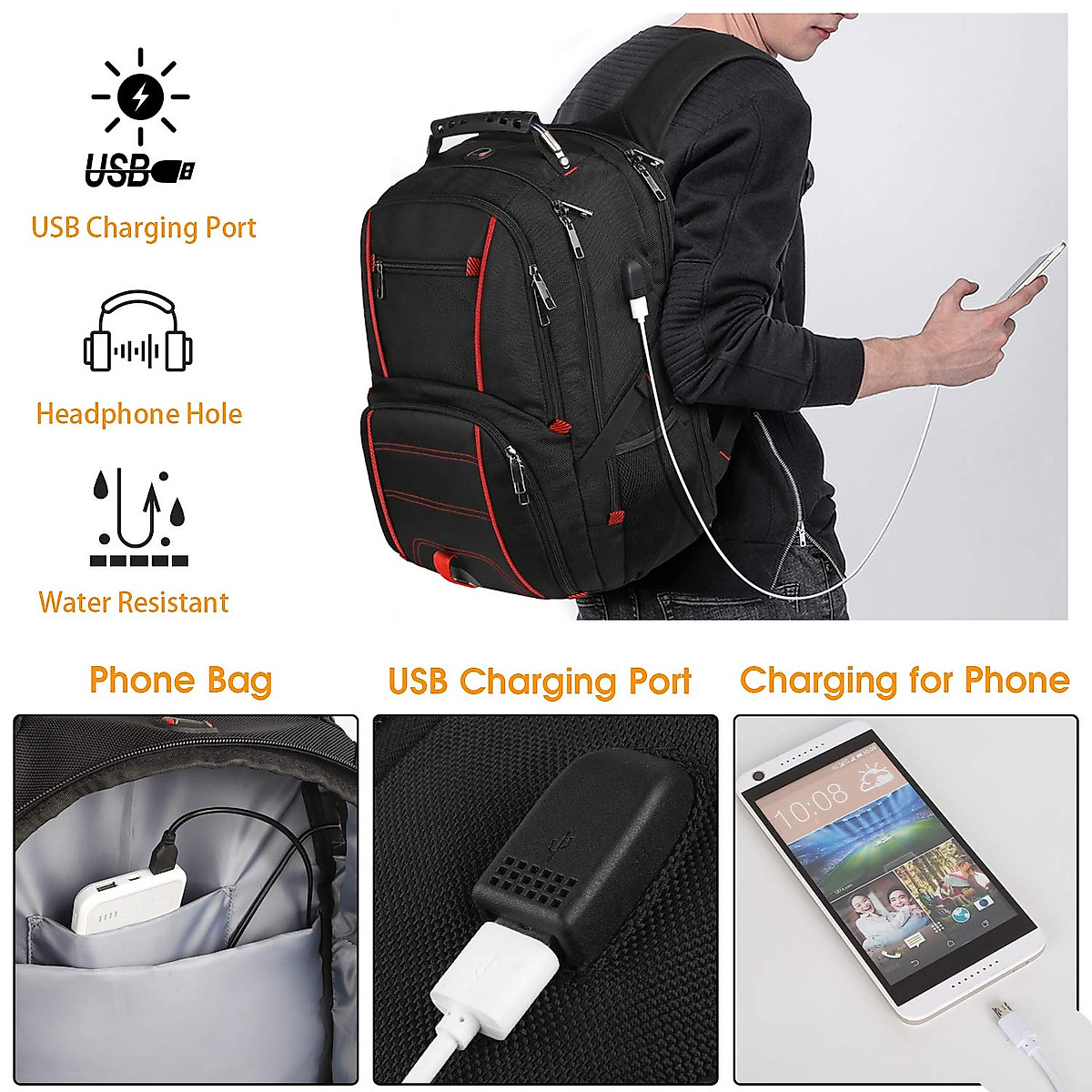 LTINVECK Travel Laptop Backpack, Extra Large Backpack for Men Women with USB Charging Port, TSA Friendly Heavy Duty Big Business Computer Backpacks Bag Fit 17 Inch Laptops, RFID Backbag