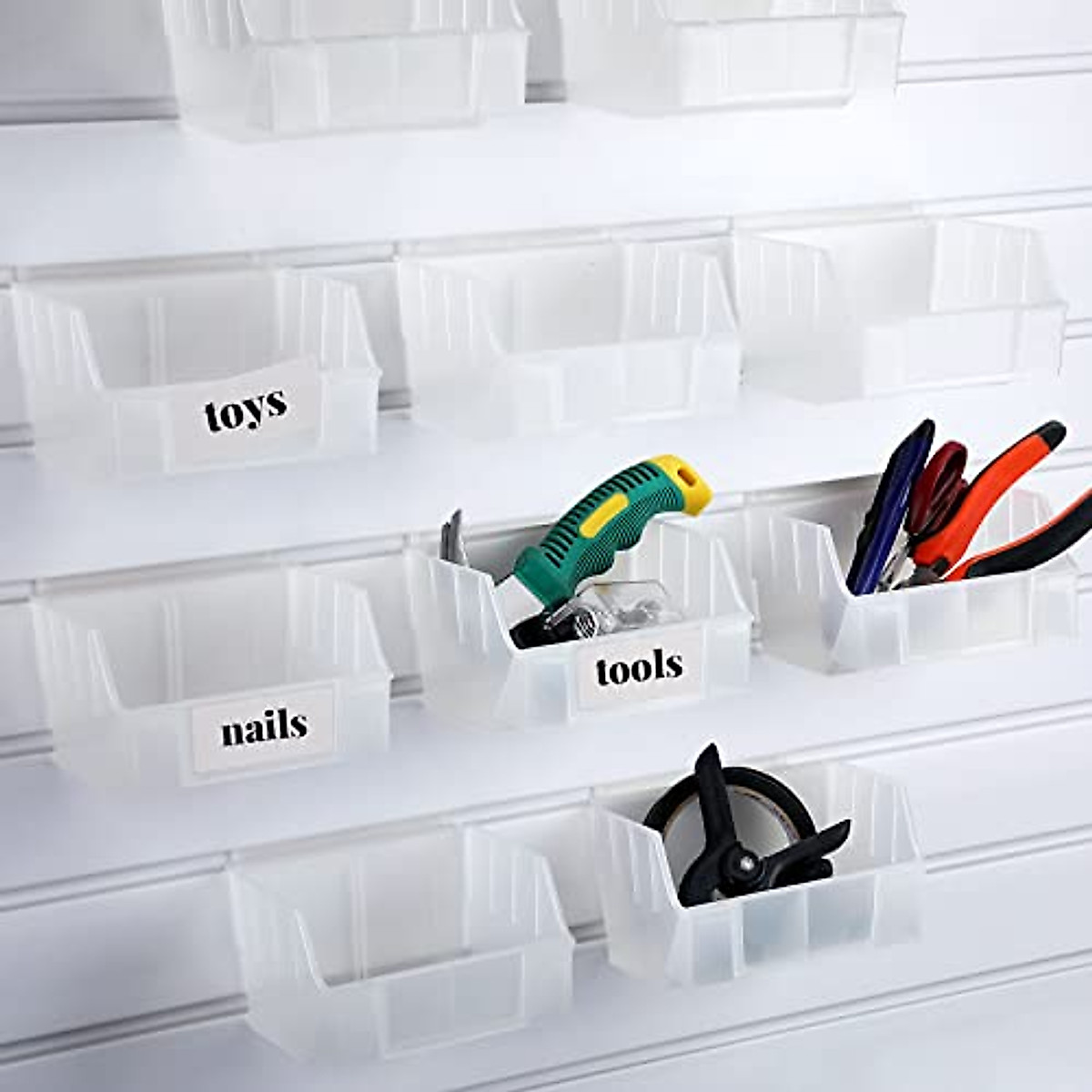 Plastic Slatwall Storage Bins Clear Hanging Stacking Containers Small Stackable Storage Bins for PVC Slatwall Accessories for Hardware Tool Storage Organizing(10 Pieces)