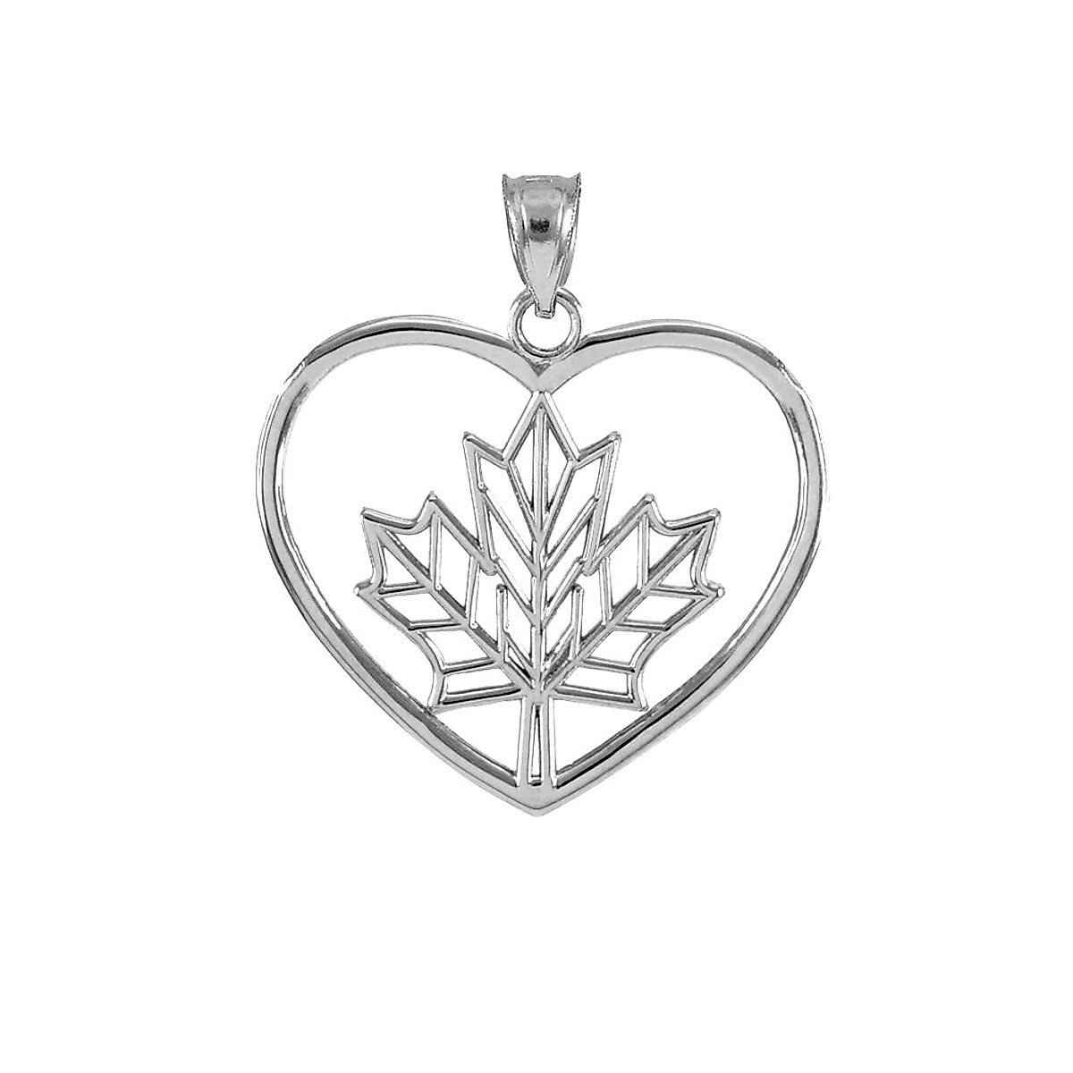 925 Sterling Silver Filigree Canadian Maple Leaf Open Heart Charm Pendant