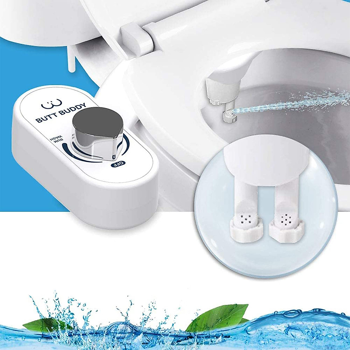 BUTT BUDDY Duo - Bidet Toilet Seat Attachment & Fresh Water Sprayer (Easy to Install | Non-Electric | Dual-Nozzle Cleaning | Gentle Wash | Healthy, Sanitary Bathroom)