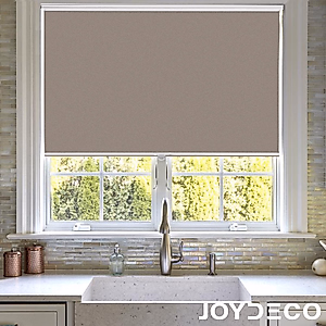 Joydeco Blackout Cordless Roller Shade for Windows,Coffee Fabric Black Out Mini Blinds for Sliding Glass Door Bedroom Home Darkening (35x 75)