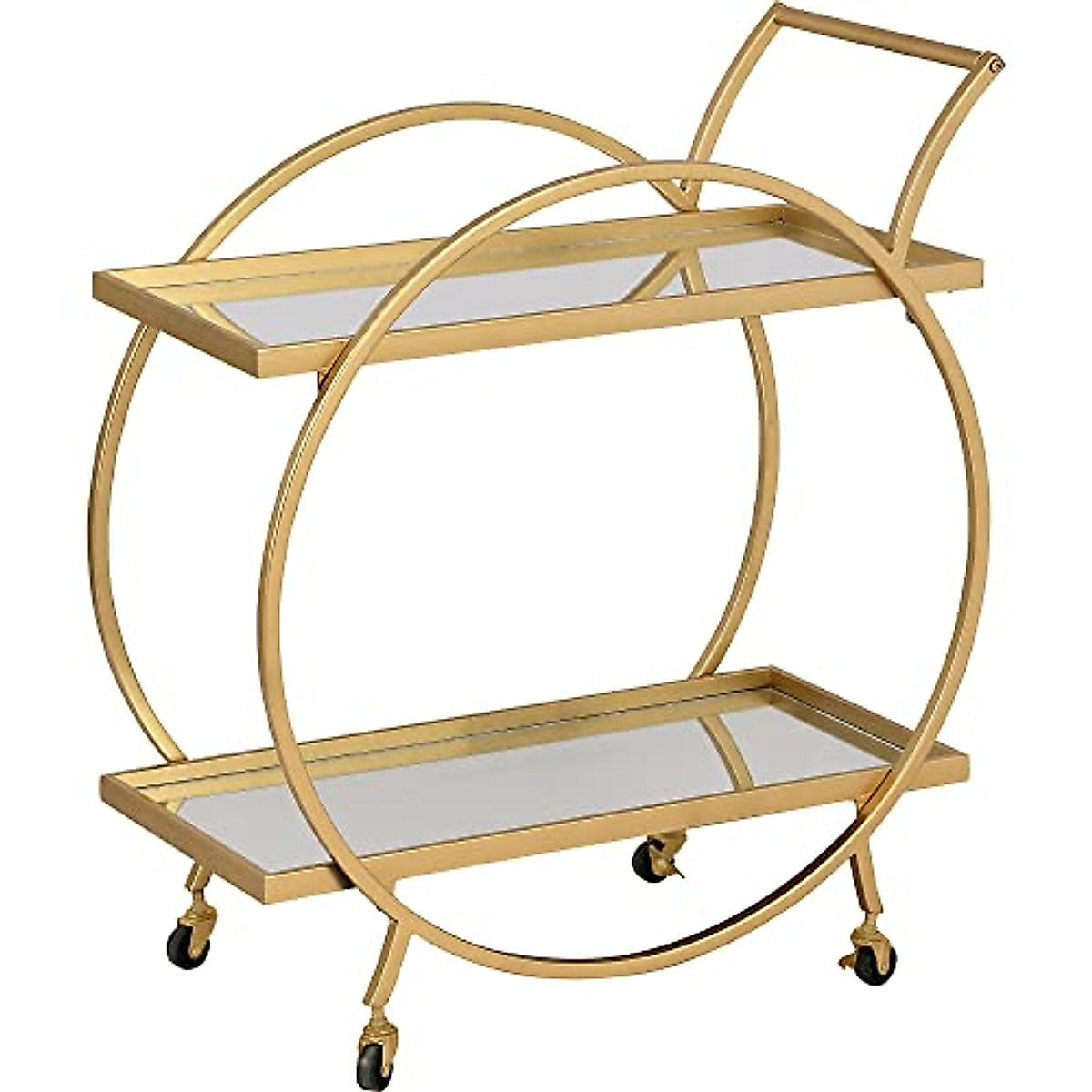 FirsTime & Co. Gold Odessa Bar Cart, 2 Tier Mobile Mini Bar, Kitchen Serving Cart and Coffee Station with Storage for Liquor, Metal and Mirror, Modern, 28 inches