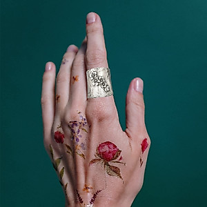 S925 Sterling Silver Flowers Full Finger Wide Bands Ring for Women Girls,Retro Vintage Antique Daisy Flowers Floral Thumb Index Finger Bands Ring,Big Large Punk Biker Gothic Cocktail Party Boho Statement Bands Ring Jewelry Gift (Ring_A, 7)