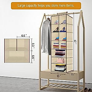 Satino Hanging Closet Organizers and Storage Shoe Clothes Bag Jewelry Wardrobe Storage Container - 11 Shelves, 47.3 * 12 * 12 Inch Beige