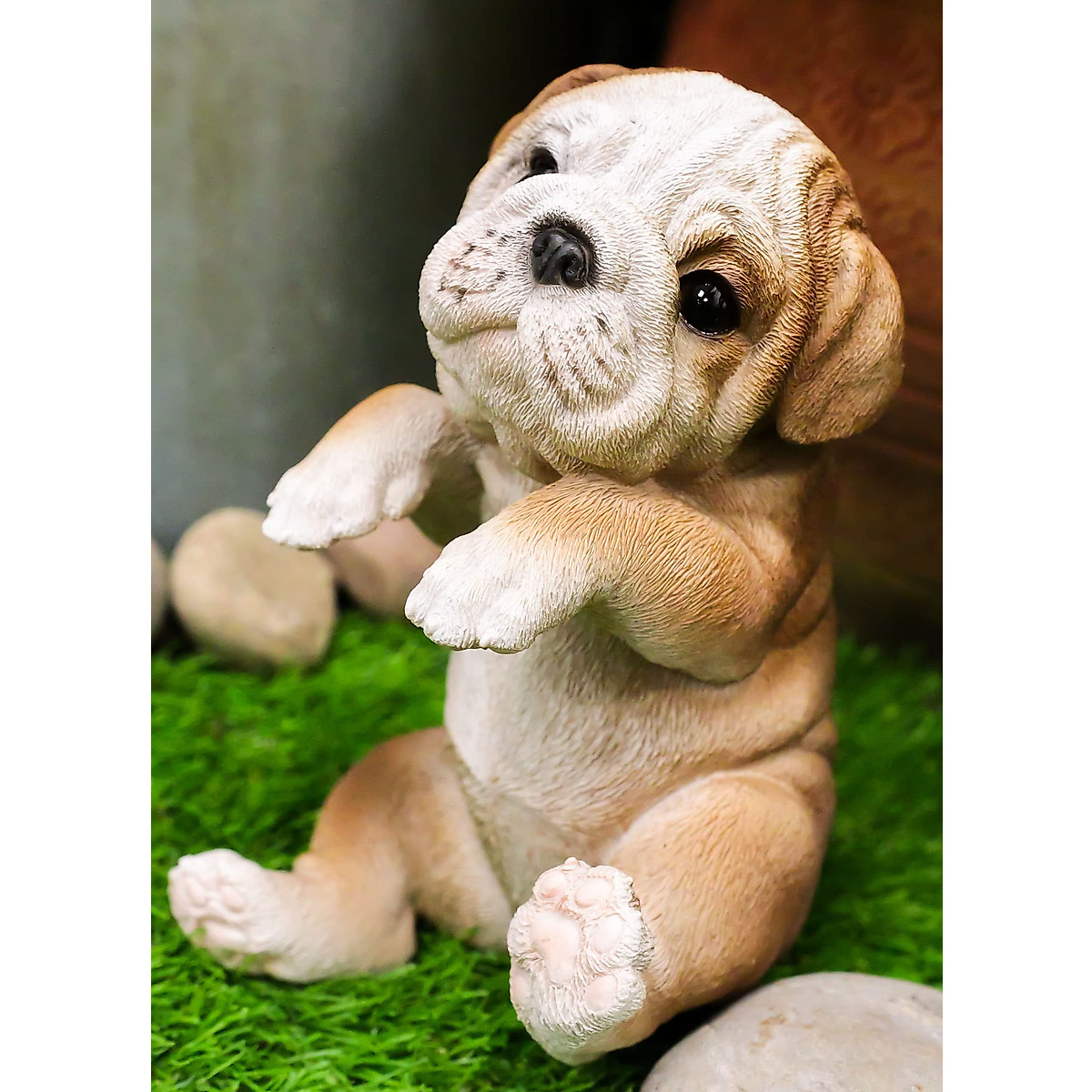 Ebros Lifelike Pot Pal Hanging Bulldog Puppy Pooch Dog Statue 7.5" Tall with Glass Eyes Hand Painted Realistic Bulldogs Pedigree Dogs Decor Figurine Animal Pet Sculpture Garden Patio Decorative