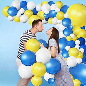 Blue Yellow White Balloon Garland Kit, 90 Pack Blue Yellow White Latex Balloons for Baby Shower Anniversary Birthday Wedding Graduation Office Party Decoration