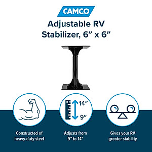 Camco Adjustable RV Stabilizer, 6-Inches x 6-Inches | Gives Your RV Greater Stability Under the Front or Rear (44531) , Black