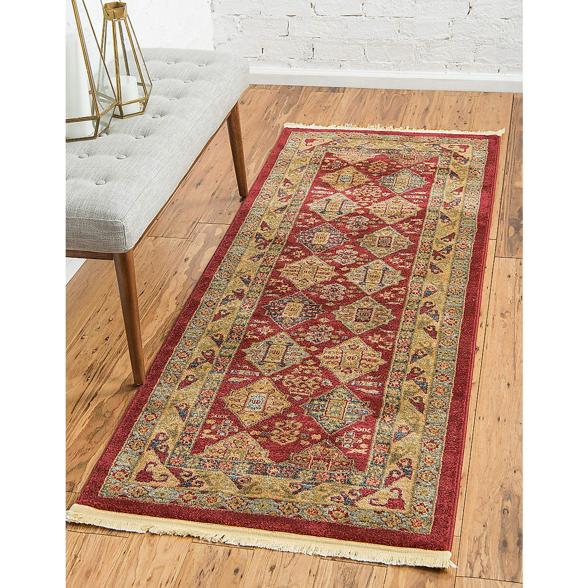 Unique Loom Sahand Collection Border Floral Geometric Area Rug (2' 7" x 6' 7" Runner, Red)