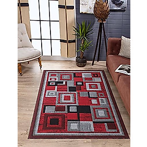 GAI LO Majestic Indoor Rug for Room Anti Slip Rug - 6X9' Feet Area Rug for Office - Soft and Plush Rug for Living Room Polyester Material - Jute Backing Keep Rug in Place - Light Grey-RED