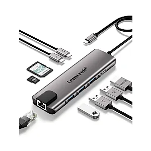 Lemorele USB C Hub Multiport Adapter 9 in 1 w/Gigabit Ethernet, 100W PD, HDMI 4K, 3 USB 2.0, 5Gbps USB C Data Port, SD/TF Card Reader, Dongle Docking Station for MacBook Lenovo HP Dell Laptops