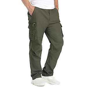 CRYSULLY Men's Cotton Tactical Trousers Outdoor Combat Hunting Safari Pants Army Green