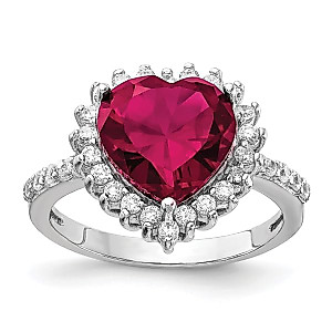 IceCarats 925 Sterling Silver Lab Grown Created Red Ruby White Cubic Zirconia CZ Heart Love Halo Round Ring Size 7