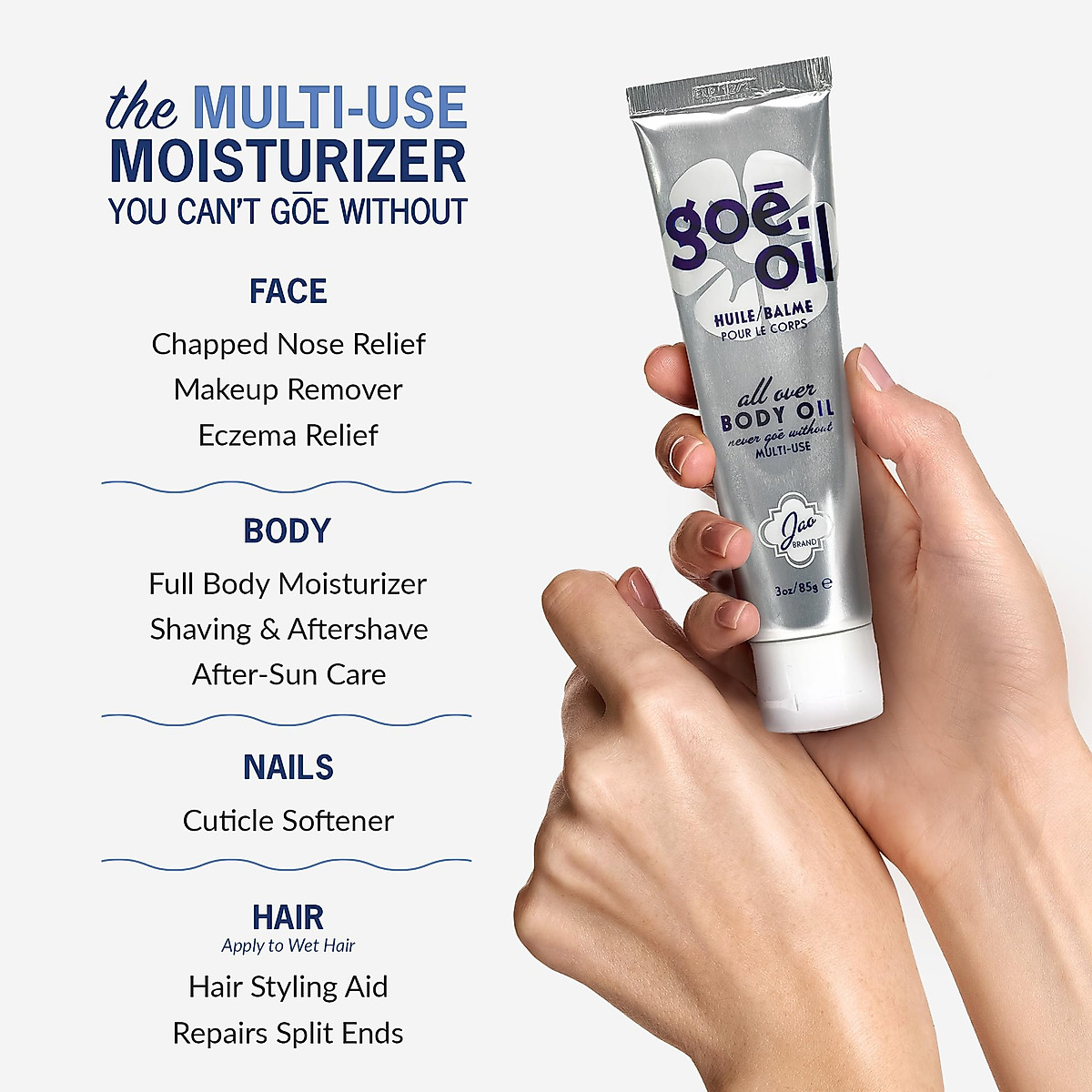 Jao Brand Goē Oil | All over Hand, Face, & Body Oil | Intensive Moisturizer & Hydrator With Natural Oil Extracts | Plant-Based, Gluten-Free | No Parabens & Sulphates | 3 oz