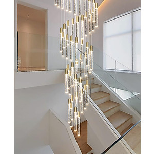 20ft Large Chandeliers for Living Room Gold Modern LED Lights High Ceiling Chandelier for Entryway Dining Room Ceiling Pendant Light Fixtures Sloping Ceiling Adjustable Dimmable Lighting