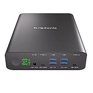 Krisdonia Portable Charger, PD 100W USB C Power Bank 64000mAh Fast Charging External Battery Pack with Dual USB-C PD (100W&65W) & 4 USB-A (QC3.0 18W) for Type-C Laptops, MacBook Pros, XPS, iPad Pro