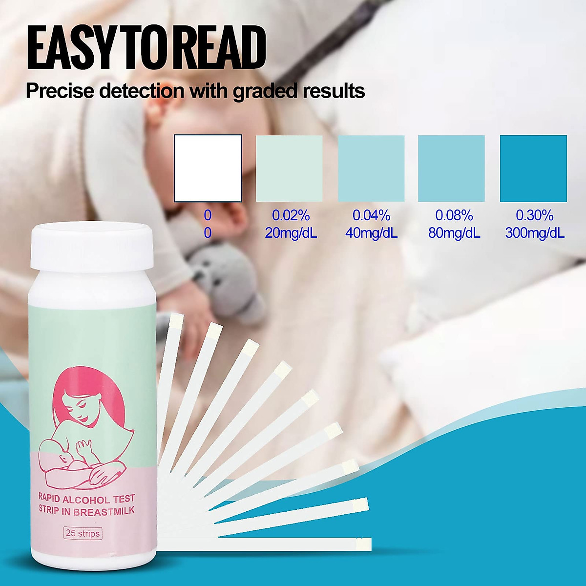25pcs Breastmilk Test Strips Accurate Fast Detect with Bottle for Mother-Breastmilk Alcohol