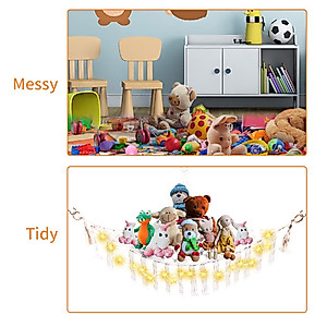 EKDJKK Stuffed Animal Hammock Macrame Plush Toy Net Hammock for Stuffed Animals with Light Pet Net for Stuffed Animals Corner Hanging Stuffed Animal Storage Holder Teddy Bear Net for Kids Room