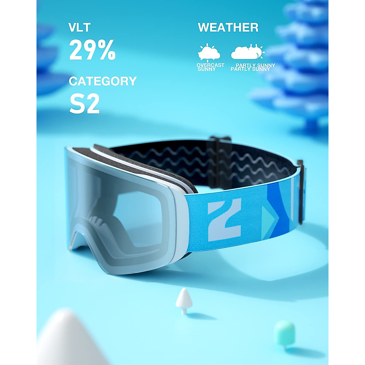 ZIONOR X11MINI Kids Ski Goggles - Cylindrical Snowboard Snow Goggles for Boys Girls Child Youth, UV Protection Anti-fog Helmet Compatible (VLT 29% White Frame ClearRevoSilver Lens)