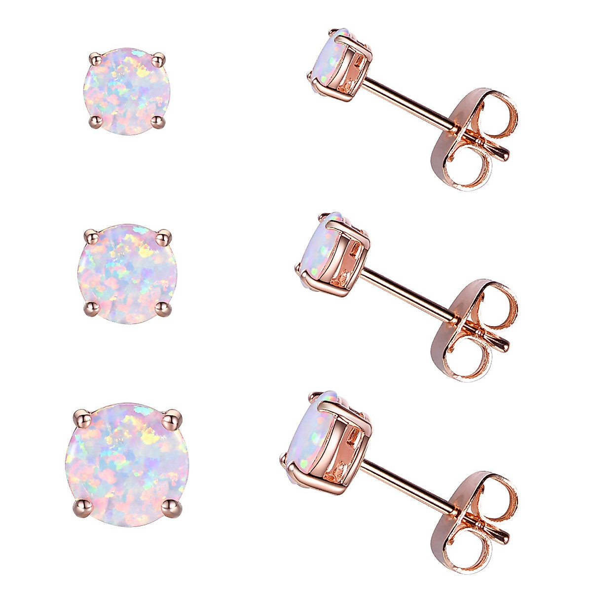 EPIRORA Sterling Silver Opal Stud Earrings for Women- Rose Gold Plated Opal Earrings Hypoallergenic Small Birthstone Earrings