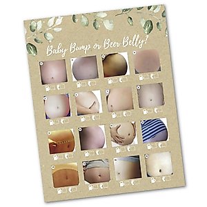 30 Beer Belly or Pregnant Baby Bump Game Cards- Baby Shower or Gender Reveal Party Supply Kit- Rustic Gender Neutral Card Design- A Fun Game for Men, Women or Kids. Made in The USA