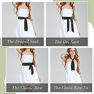 Andibro Women Long Ribbon Dress Sash Belt,Bridal Satin Waist Belts Ladies Ribbon Bow Solid Color Scarf for Wedding Bridesmaid(Black)
