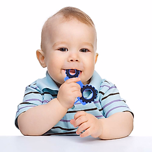 Baby Tractor Car Silicone Teether,Sensory Chew Toys,BPA Free Soft and Effective Infant Teething Pain Relief Toys,Freezer Safe,Food Grade Silicone,Best Shower Gift for Boys and Girls (Blue)