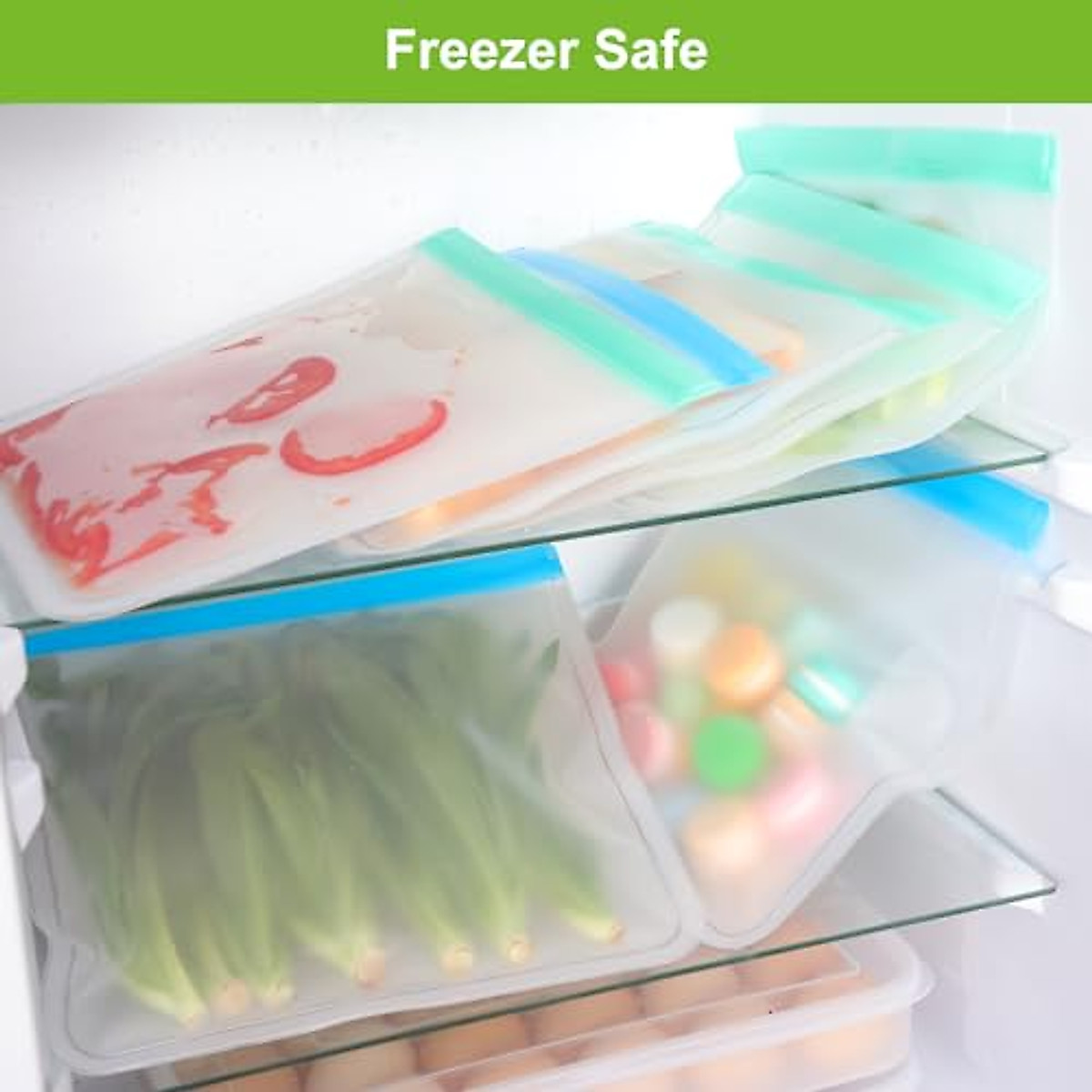 Moretoes 8 Pack Reusable Gallon Freezer Bags, Food Storage Ziplock Bags for Marinate, Travel, Kitchen Organization (Large, Blue & Green)