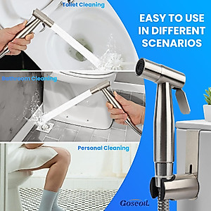 Goseoil Handheld Toilet Bidet Sprayer for Toilet-Adjustable Water Pressure Control with Bidet Hose for Feminine Wash set, Stainless Steel Brushed Nickel Cloth Diaper for Baby Wash