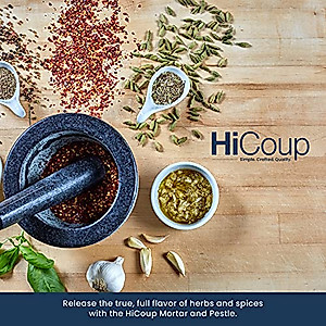 HiCoup Kitchenware 7-Inch Granite Mortar & Pestle Set - Herb, Spice & Guacamole Grinder