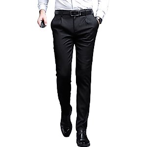 Men's Stylish Slim Fit Pant Classic Straight Leg Casual Suit Pant Lightweight Business Wrinkle Resistant Trouser (Black,34)