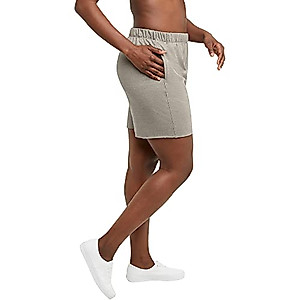 Hanes Women's Originals French Terry, Lightweight Fleece Raw Edge Hem Shorts, 5", Oregano Heather