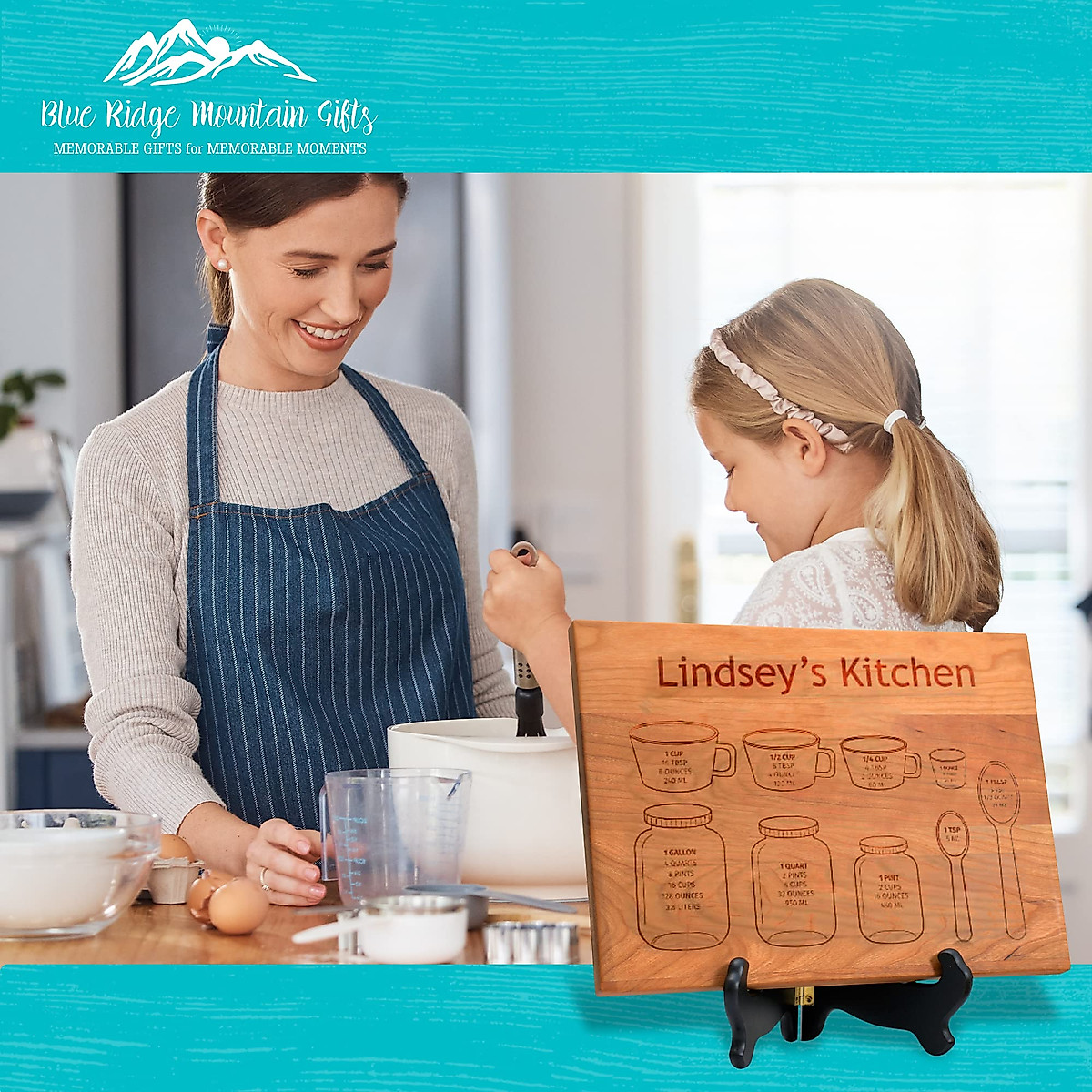 Blue Ridge Mountain Gifts Personalized Cutting Board - Laser Engraved Wooden Chopping Boards, Measurement Conversions for Counter Display and use