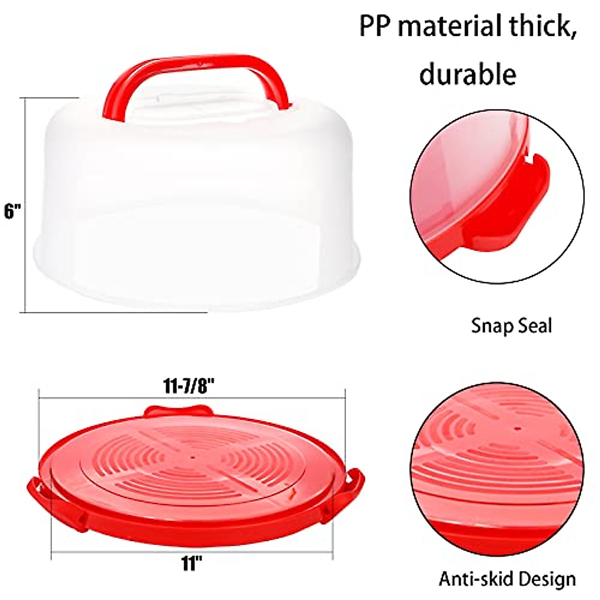 Yesland Cake Carrier with Collapsible Handle - Plastic Red Cake Container and Holder with Lid - Portable Round Cake Cover for 10 inch Cake, Pies, Cookies, Nuts, Muffins and Fruit