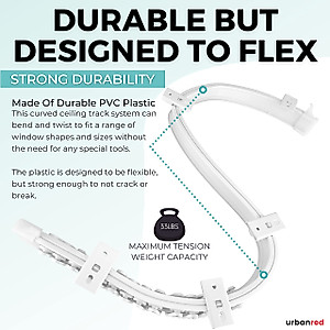 UrbanRed Flexible Bendable Ceiling Curtain Track, 22.9FT (7m), Ceiling Mount for Curtain Rail with Track Curtain System, Room Divider, Ceiling Curtain Rod, RV Ceiling Track for Curtains, White